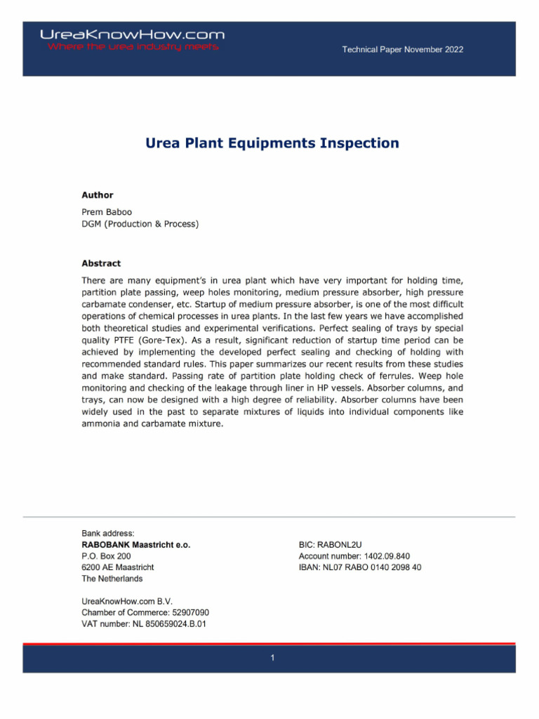 Urea Plant Equipment Inspection Guide | PDF | Urea | Ammonia