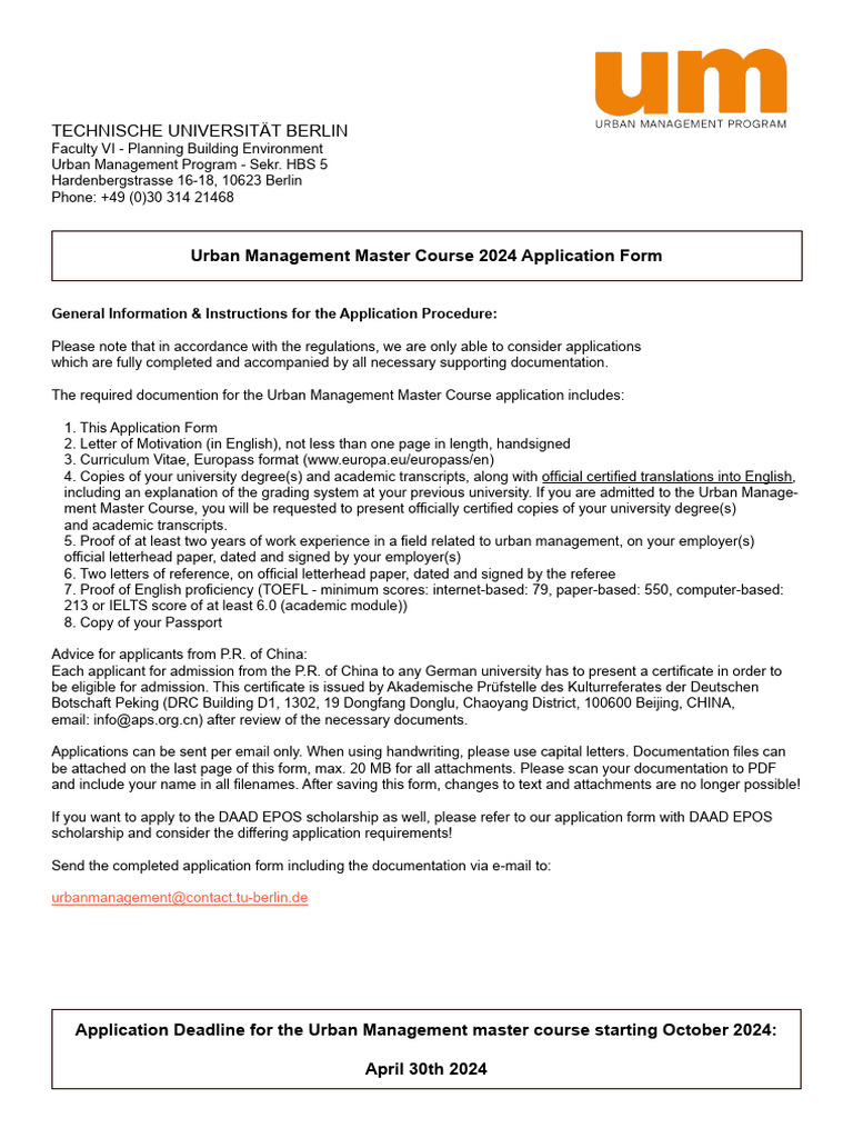 Applicationform UM 2024 - New Design | PDF