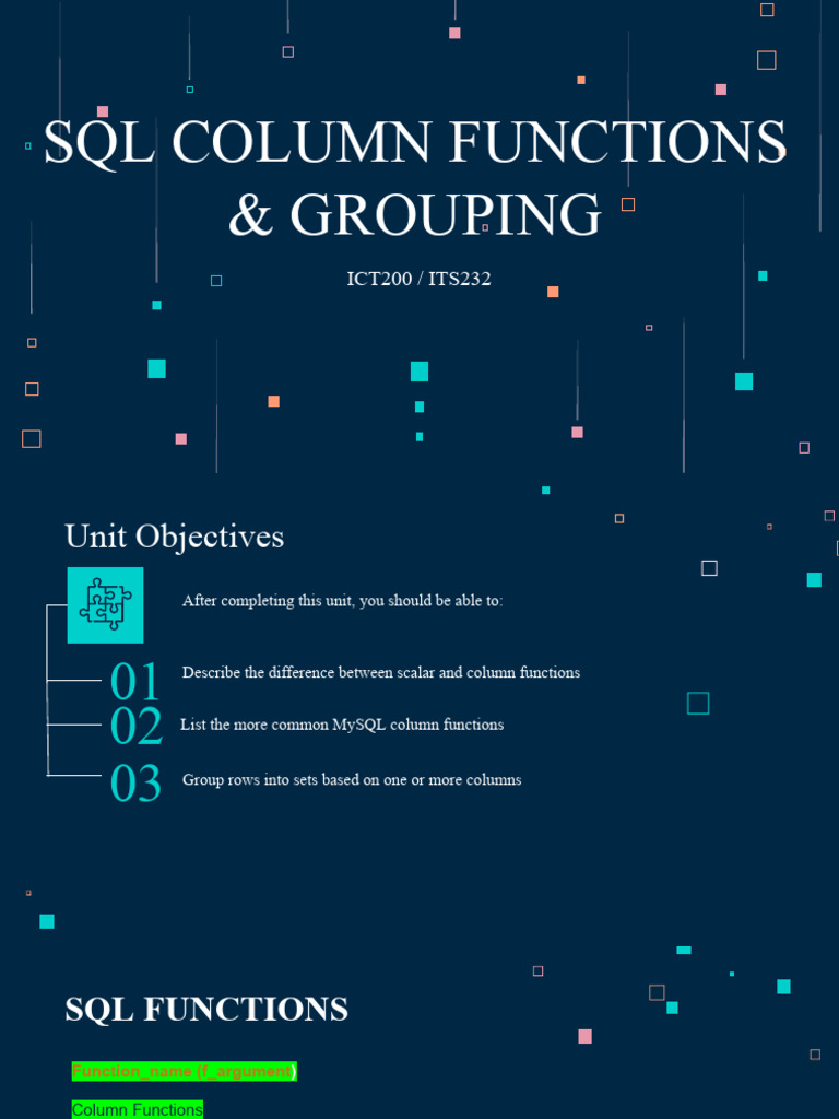 SQL Column Functions & Grouping | PDF | Computing | Sql
