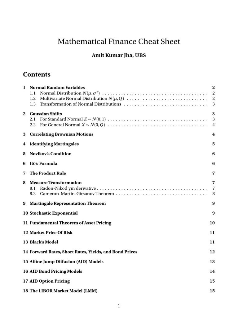 Mathematical Finance Concepts Overview | PDF | Normal Distribution ...