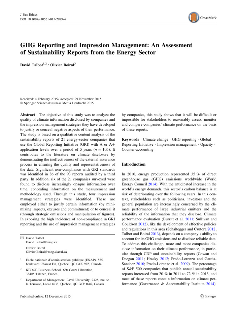 GHG Reporting and Impression Management | PDF