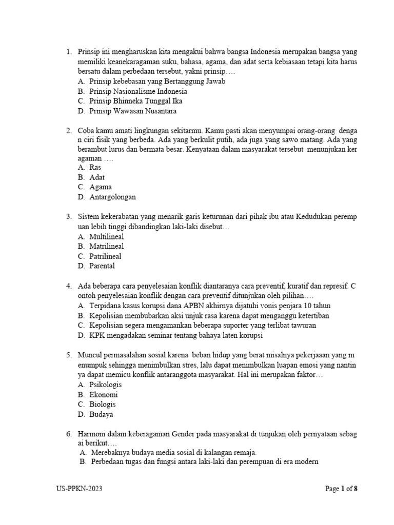 Soal Ambk PKN Tp.2023 - 2024 | PDF | Politik