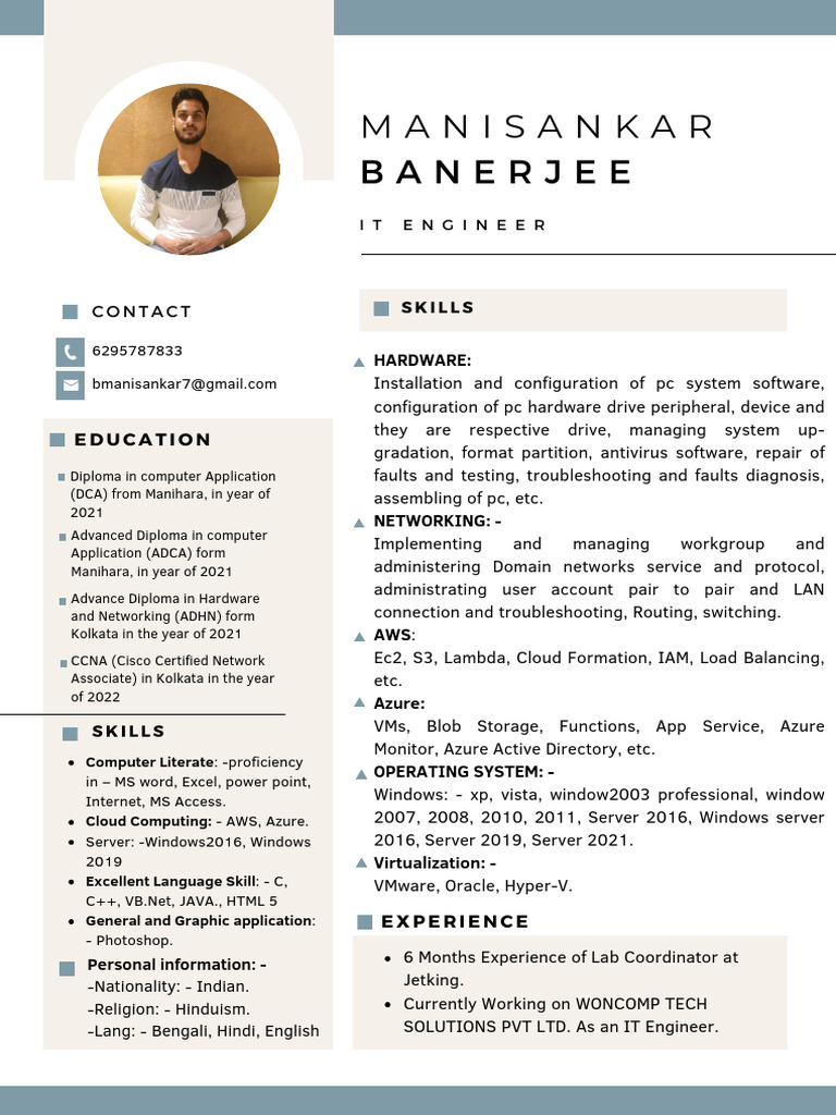 Manisankar Banerjee CV | Download Free PDF | Computer Network | Cisco Certifications