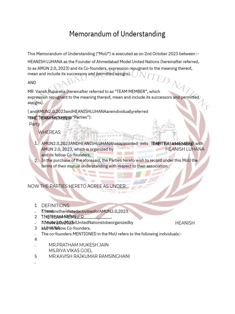 MUN MoU PDF | PDF | Memorandum Of Understanding | Business Law