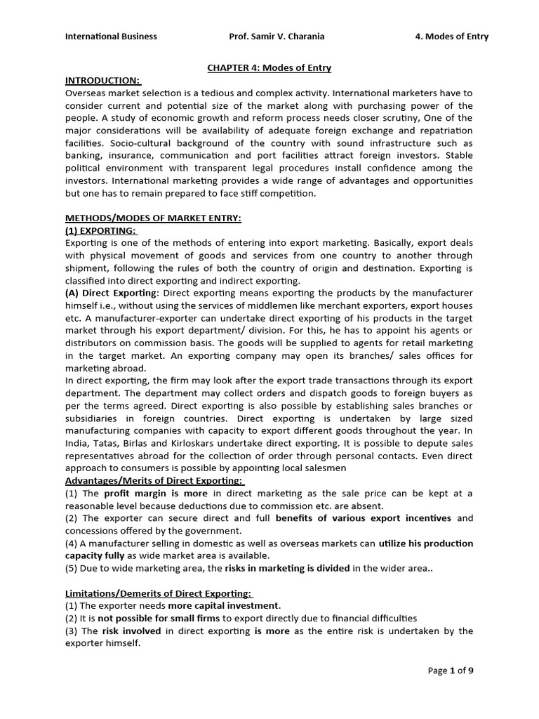 Modes of Entry | PDF | Franchising | License