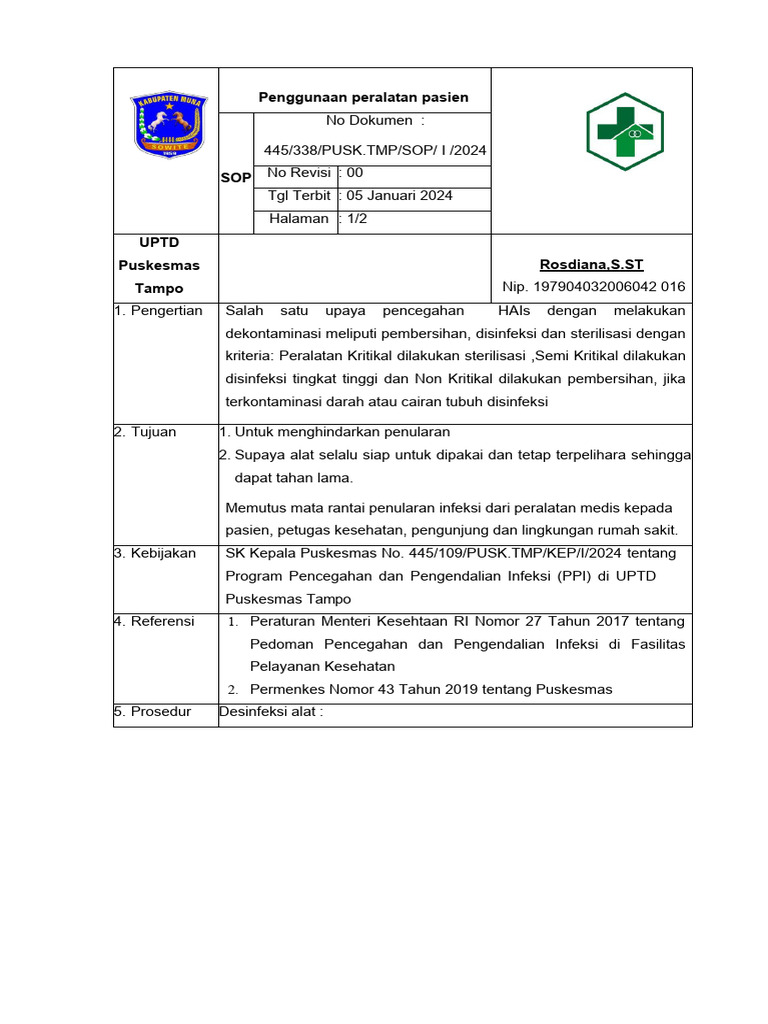 SOP Penggunaan Peralatan Pasien | PDF | Pengembangan Diri | Kesehatan Holistik
