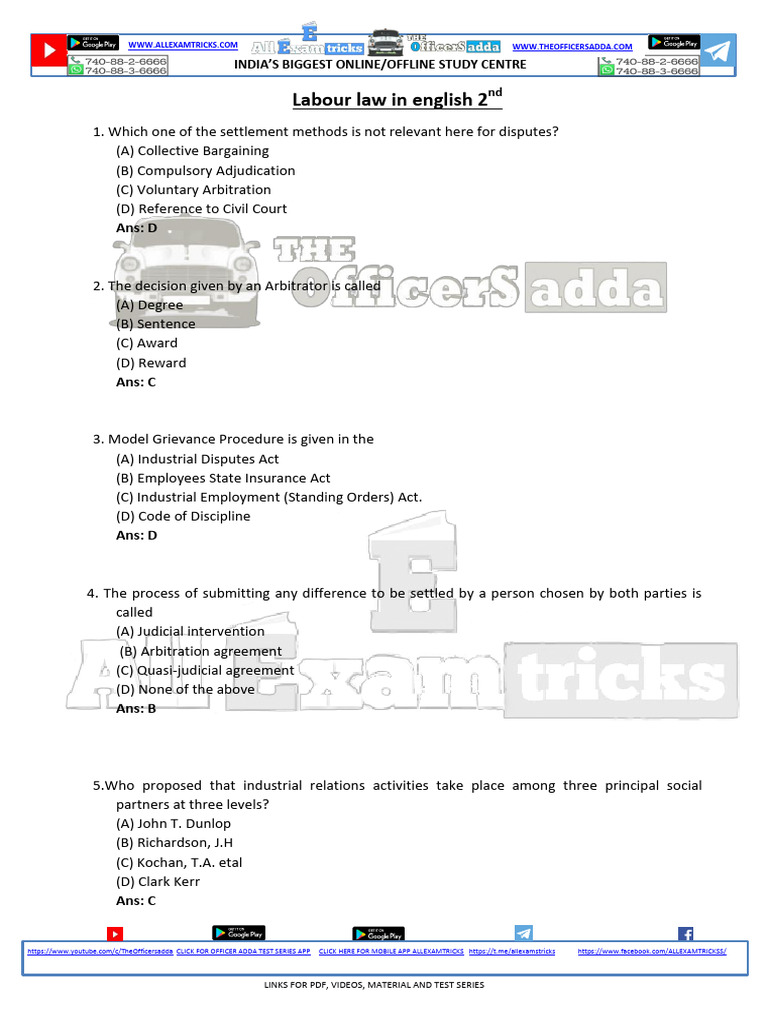Labour Laws Test 2 | PDF | Arbitration | Economies