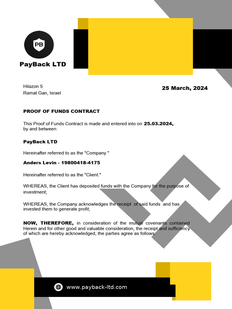 PayBack LTD Proof of Funds Contract | PDF