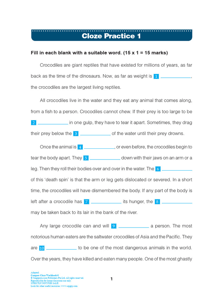 Cloze Practice 1 - 4 | PDF | Predators | Predation