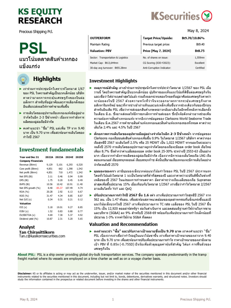 Company Report - PSL - T SA - 5P | PDF