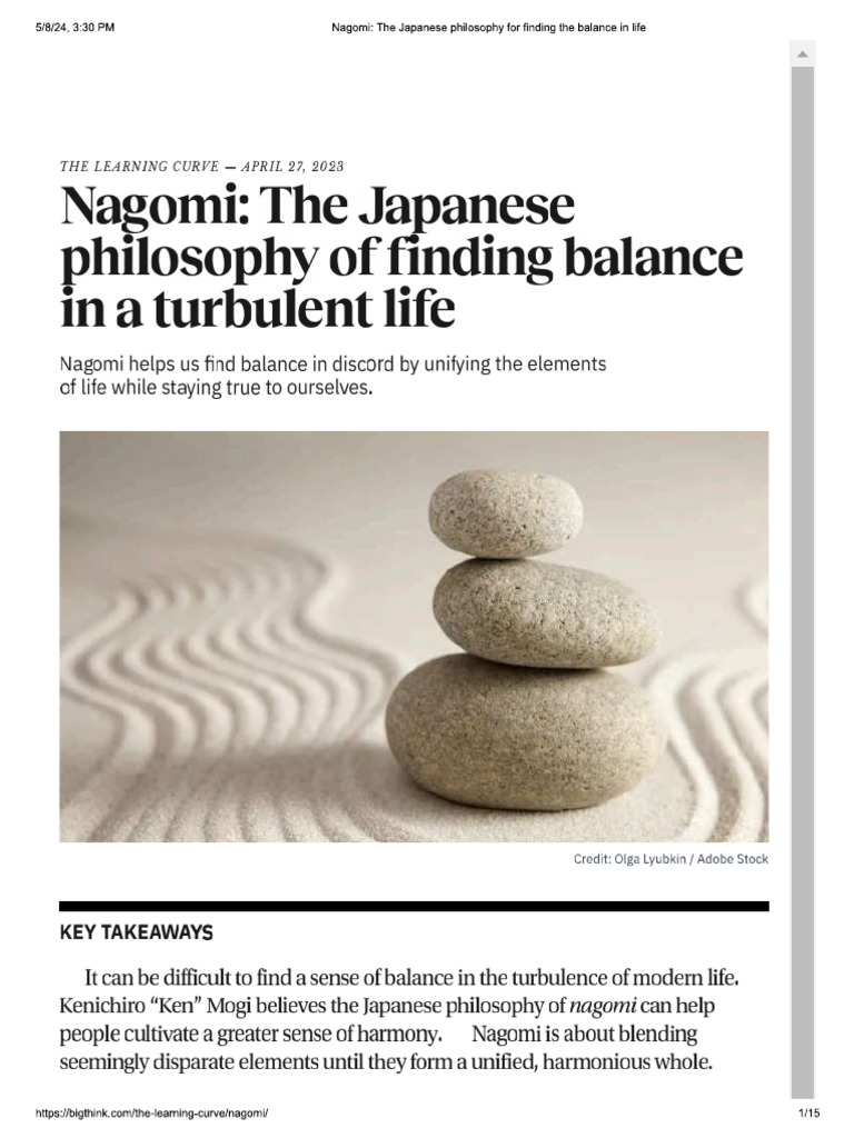 Nagomi The Japanese Philosophy of Finding Balance in A Turbulent Life | PDF