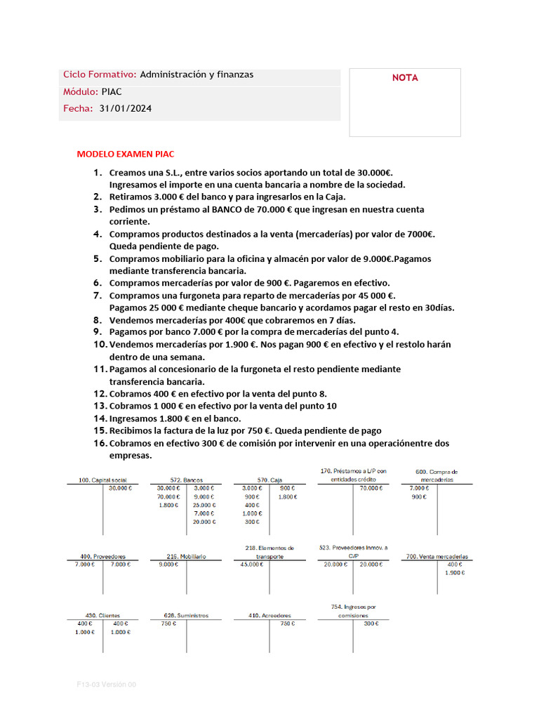 MODELO EXAMEN PIAC | PDF | Transferencia bancaria | Bancos