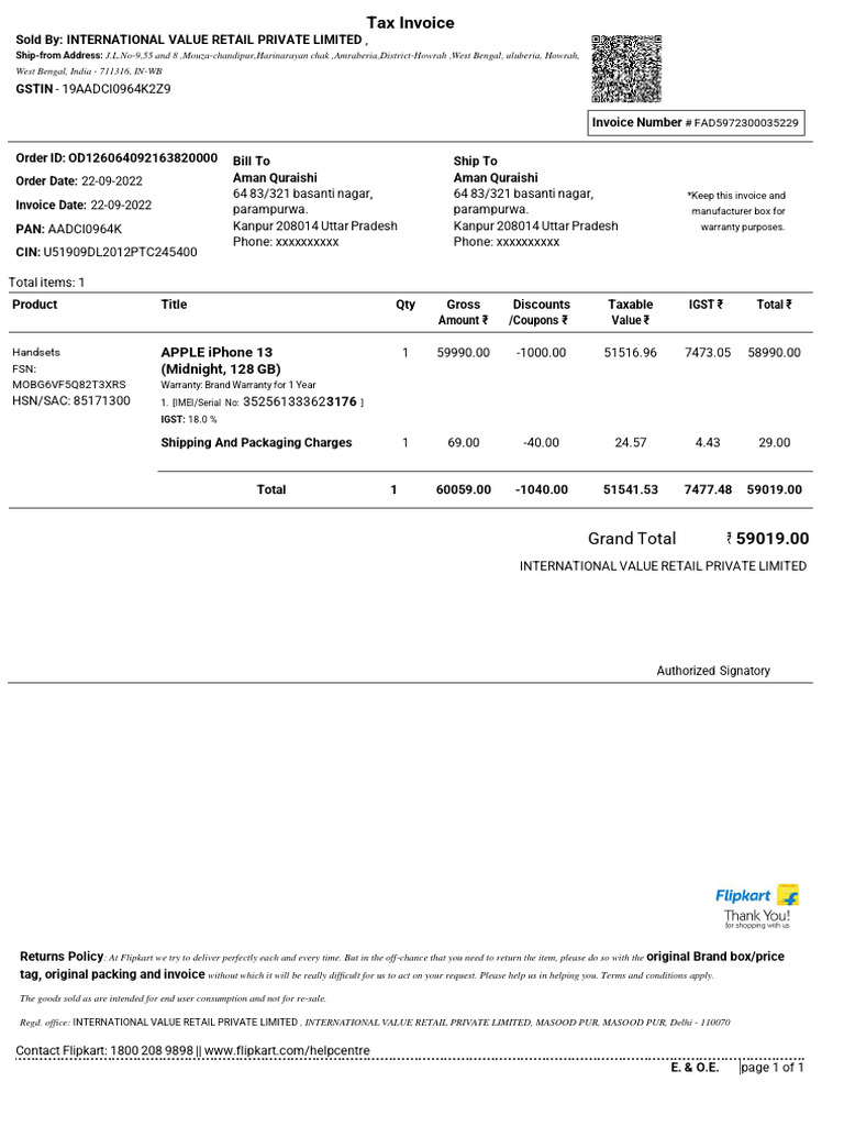 Iphone Bill | PDF | Mac Os | Mobile Phones