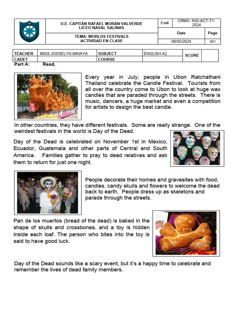 Festivals Around The World Reading Comprehension Exercises 24576 | PDF