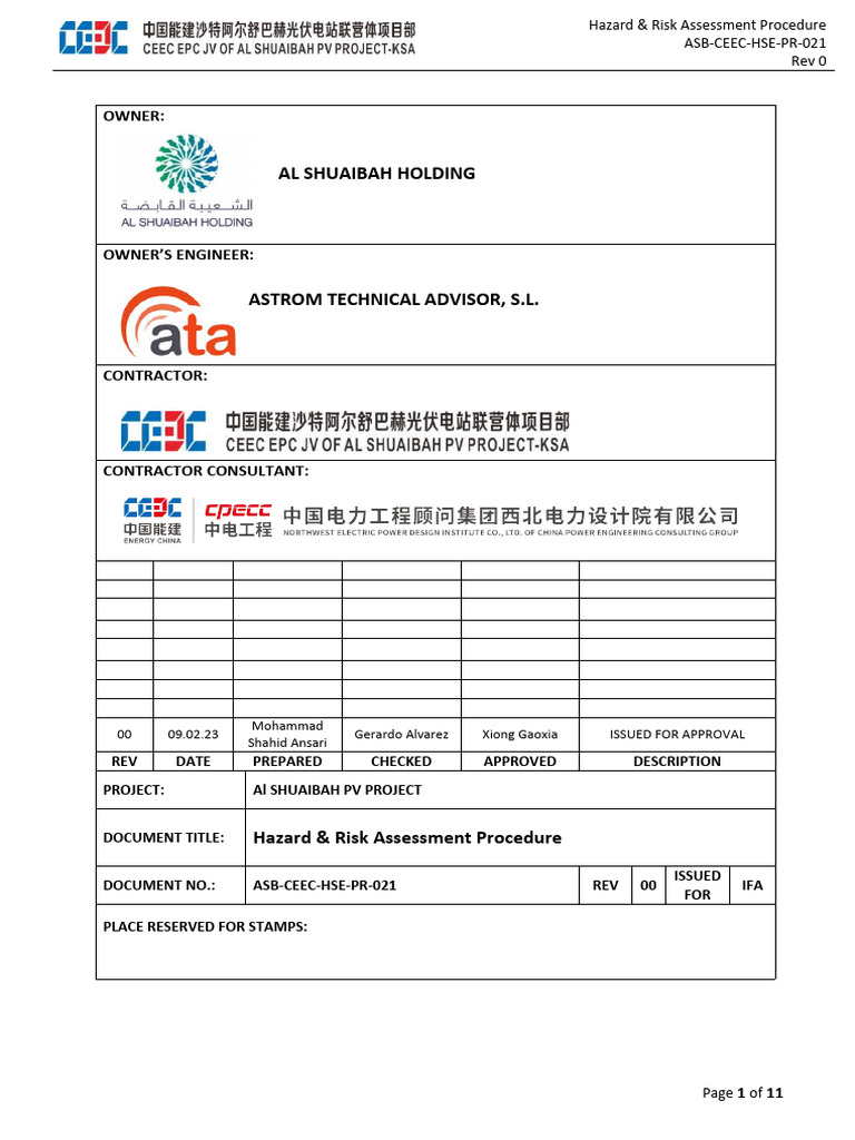 ASB-CEEC-HSE-PR-021-00 Hazard & Risk Assessment Procedure | PDF | Risk ...