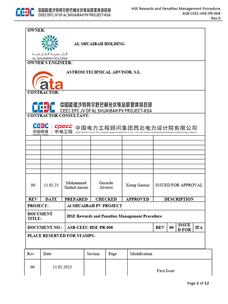 ASB-CEEC-HSE-PR-008-00 HSE Rewards and Penalties Management Procedure NOT READY | PDF ...