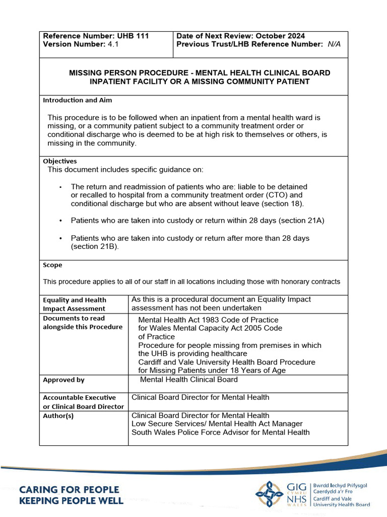 Missing Person Procedure. | PDF | Patient | Hospital