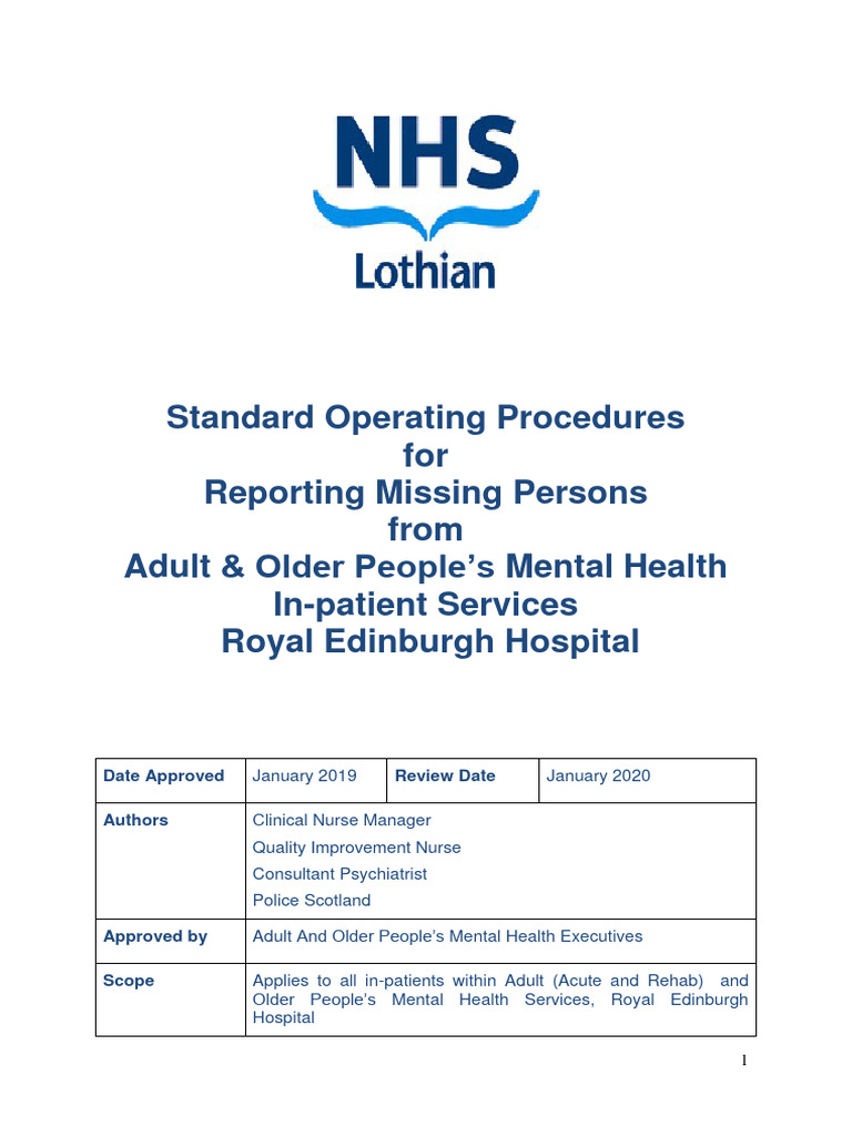 Missing Persons SOP for Mental Health Care | PDF | Patient | Hospital