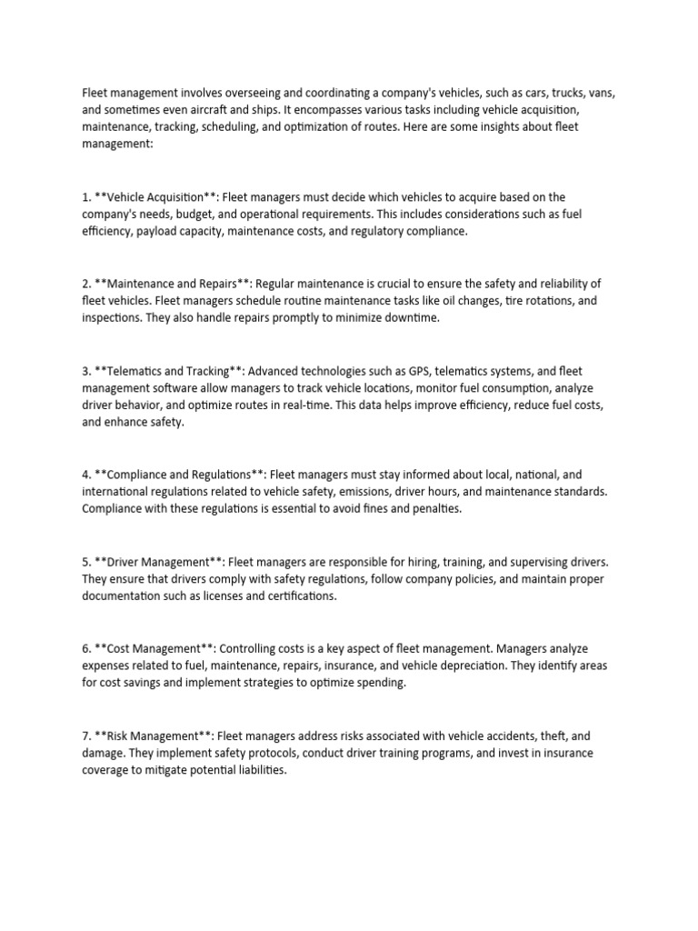 Fleet Management | PDF