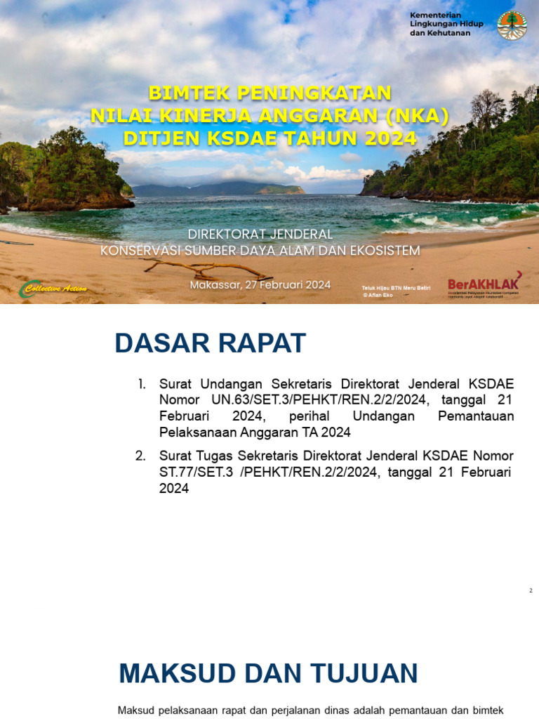 Bimtek NKA Ditjen KSDAE Tahun 2024 - Makassar | PDF