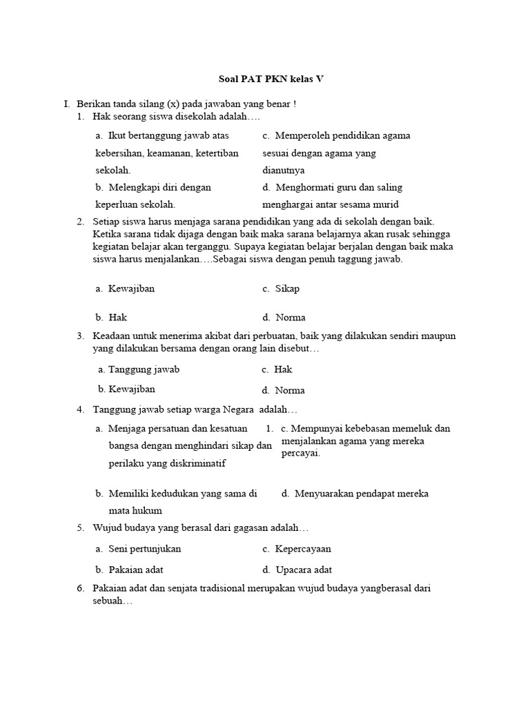 Soal Pat Kelas 5 PKN | PDF