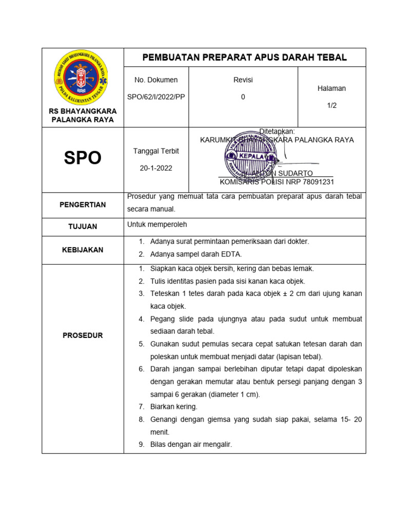 Pembuatan Preparat Apus Darah Tebal (Sudah) | PDF
