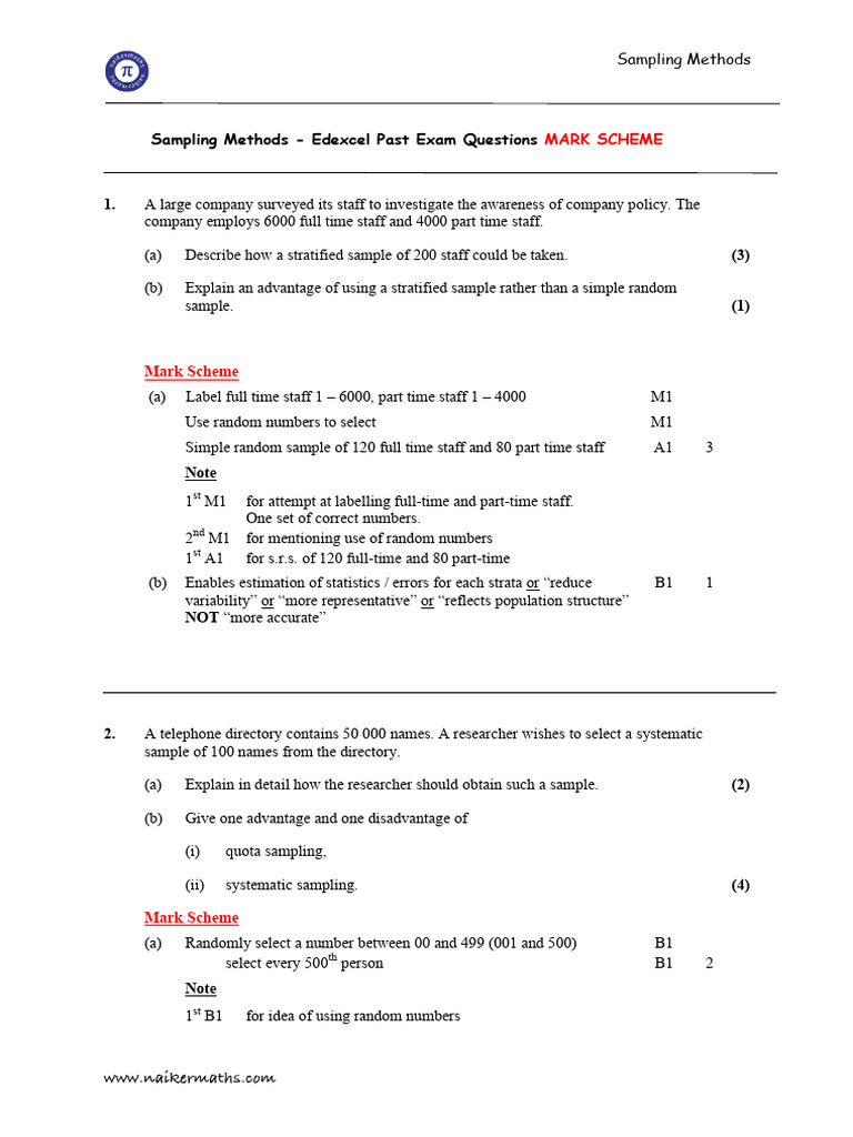 Exam Sampling Techniques Guide | PDF | Sampling (Statistics ...