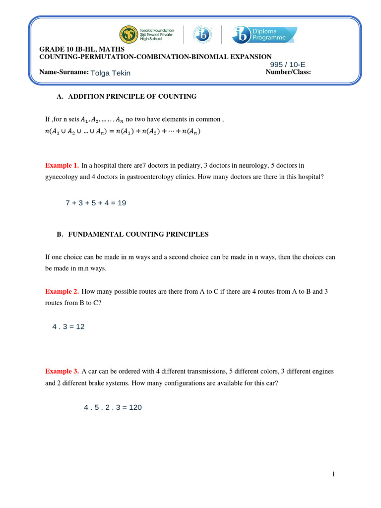 Lecture Note Counting Perm Comb Binomial | PDF | Function (Mathematics ...