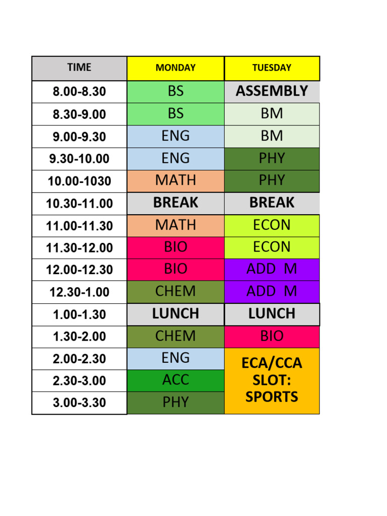 Timetable Sem 2 | PDF
