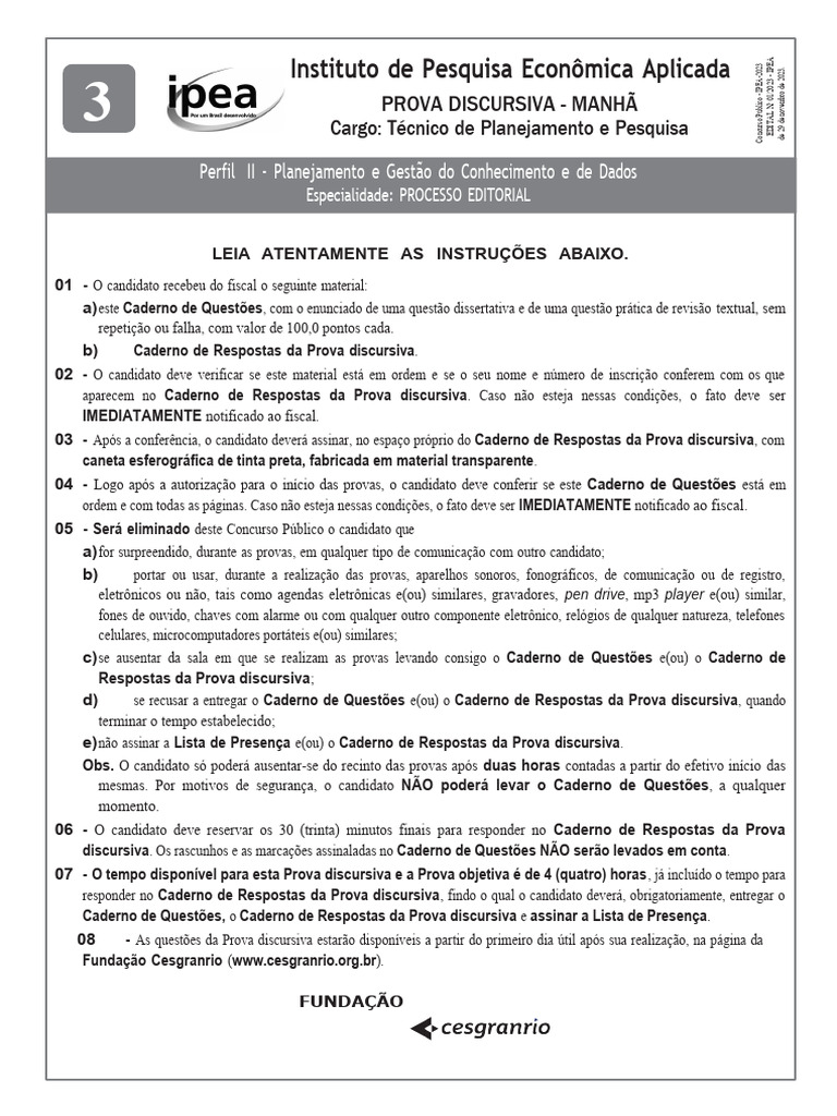 Prova Discursiva IPEA 2023: Processo Editorial | PDF | Inteligência artificial | Inteligência ...