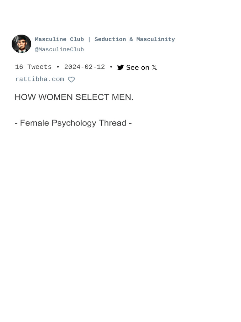 How - Women - Select - Men. - Thread - by - Masculineclub - Feb 12, 24 ...