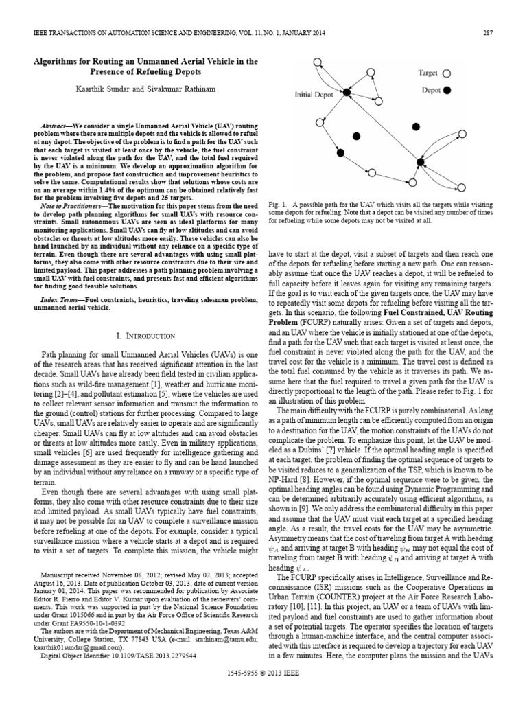 Algorithms For Routing An Unmanned Aerial Vehicle in The Presence of Refueling Depots | PDF ...