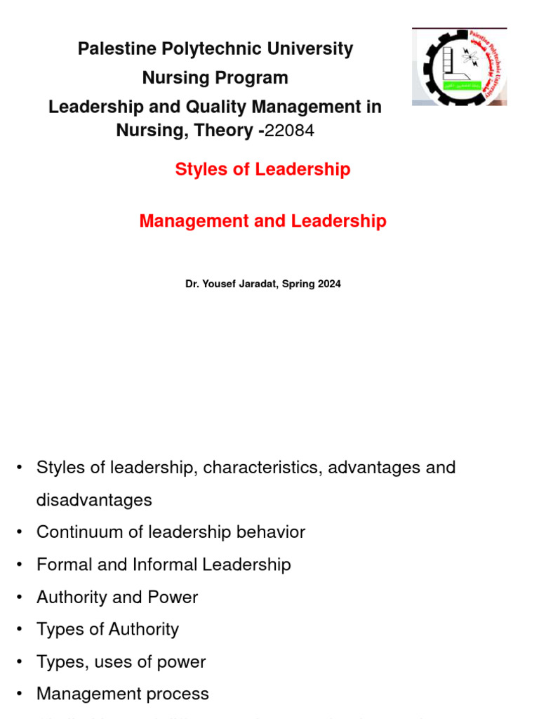 Topic 3 - Cont Management and Leadership Styles of Leadership, 2024 | Download Free PDF ...