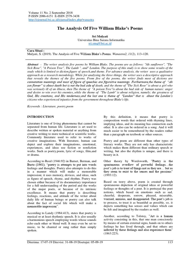 THE_ANALYSIS_OF_FIVE_WILLIAM_BLAKES_POEMS | PDF | Poetry | Feeling