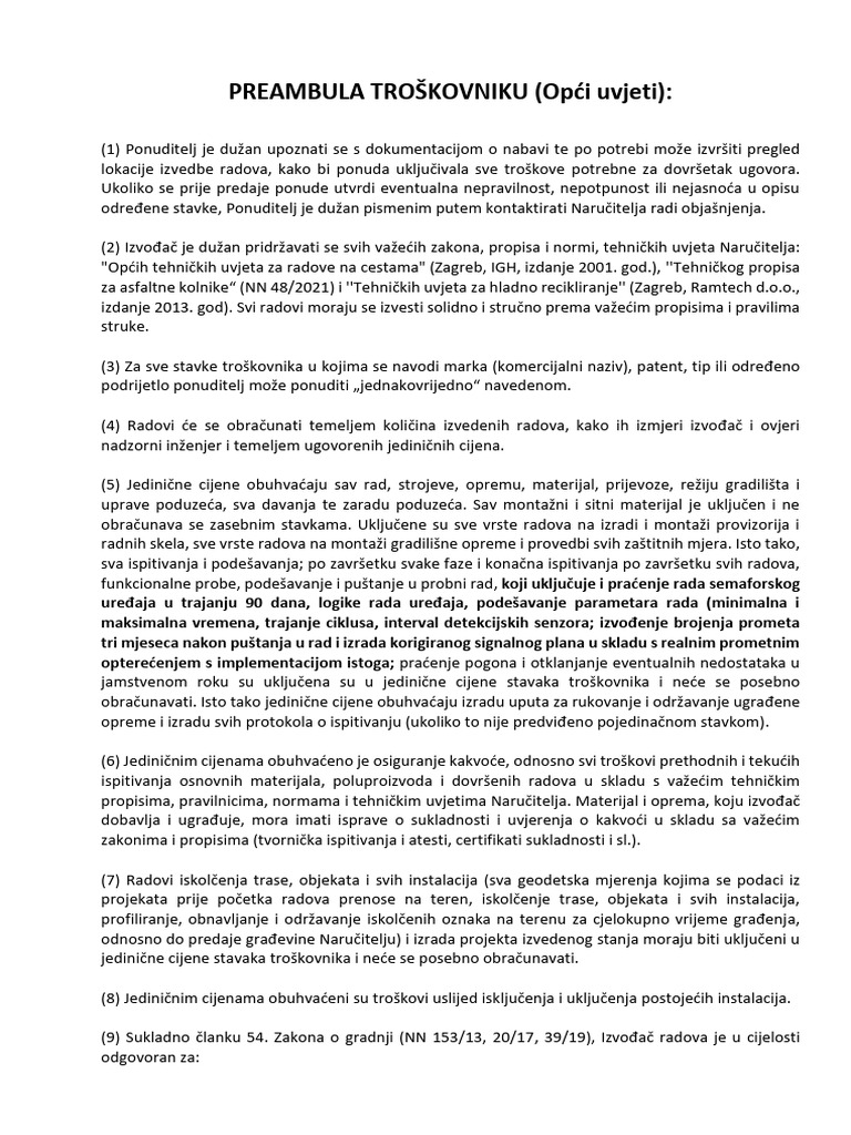 Preambula Troskovnika | PDF