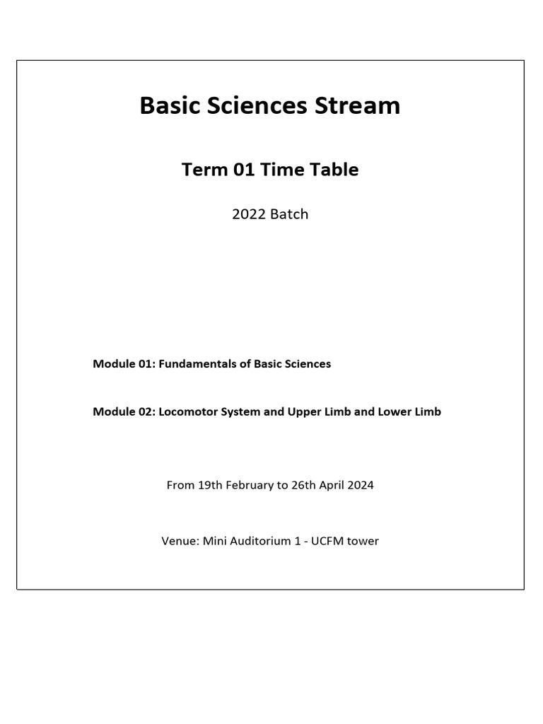 Term 1 - Timetable - 2022 AL Batch Final | PDF | Anatomy | Molecular ...