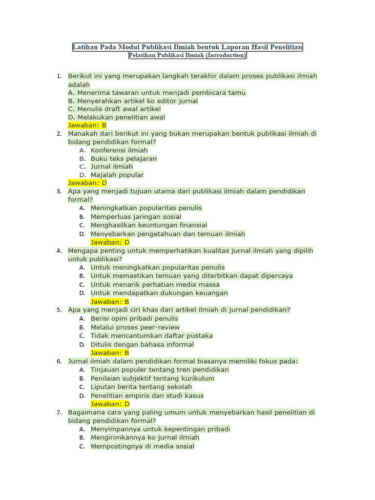 Latihan Pada Modul Publikasi Ilmiah Bentuk Laporan Hasil Penelitian | PDF | Karier ...