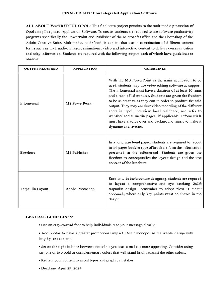 FINAL PROJECT On Integrated Application Software 1 | PDF | Page Layout ...