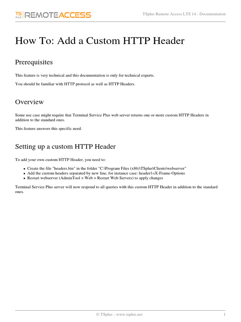 Tsplus Lts 14 How To Custom HTTP Header | PDF