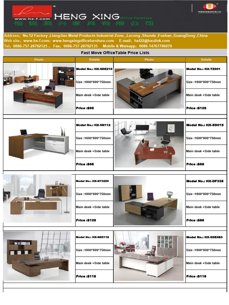 Fast Move Office Table Price List | PDF | Furniture | Office Work