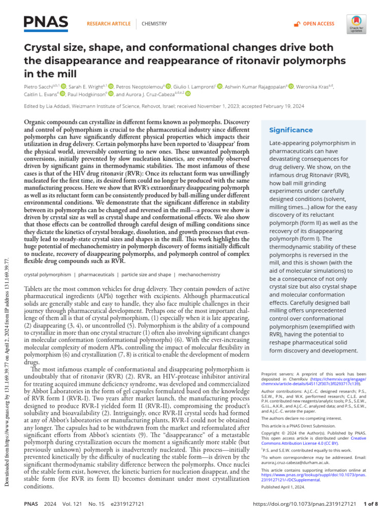 Sacchi Et Al 2024 Crystal Size Shape and Conformational Changes Drive Both The Disappearance and ...