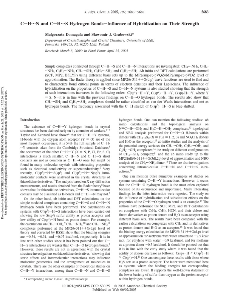 CH N and CH S Hydrogen BondsInfluence of Hybridization On Their ...