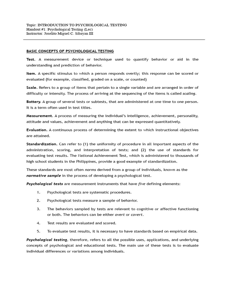 HANDOUTS | PDF | Psychology | Psychological Testing