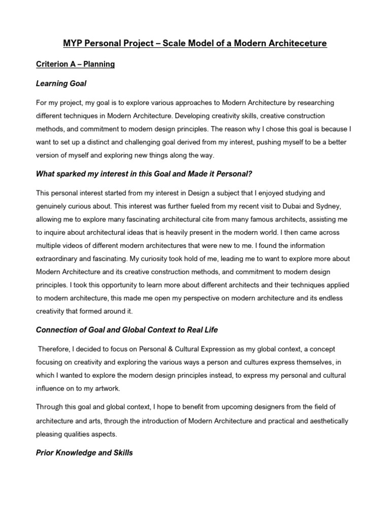 MYP Personal Project - Scale Model of A Modern House | PDF | Knowledge ...