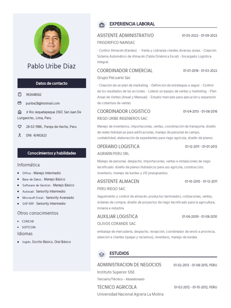 CV Pablo - Uribe.2023 | PDF | Logística | Almacén