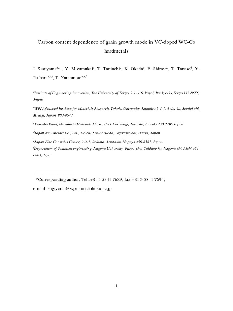 Carbon Content Dependence of Grain Growth Mode in VC-doped WC-Co Hardmetals | PDF | Sintering ...