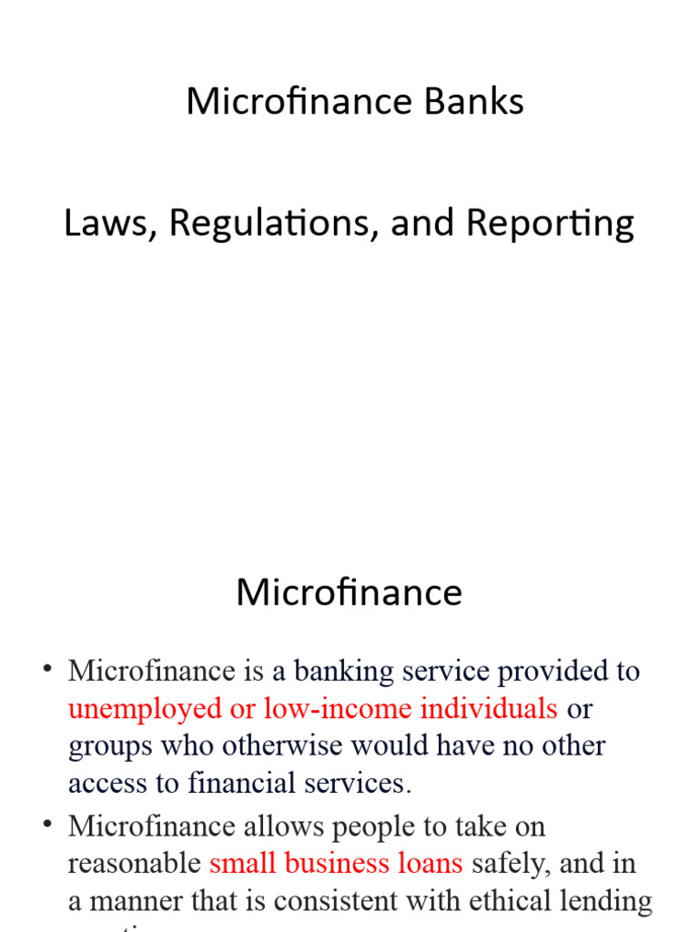 Microfinance Banks: Regulations & Services | PDF | Microfinance ...