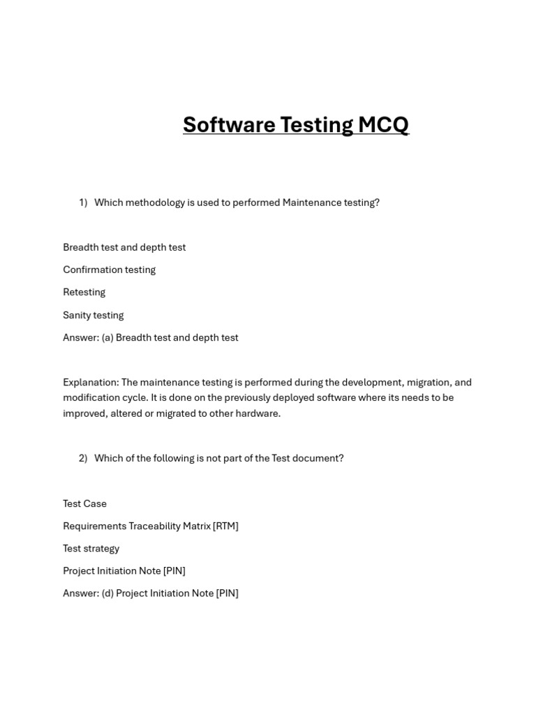 SE Testing MCQ | PDF | Software Testing | Software Bug SE Testing MCQ | PDF | Software Testing | Software Bug