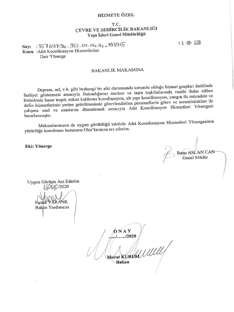 Afet Koord Nasyon H Zmetler Yonerges 20210506175509 | PDF
