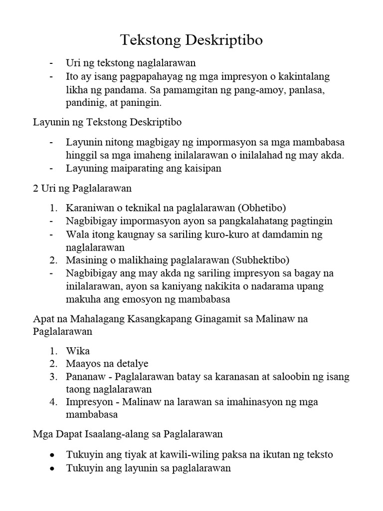 Tekstong Deskriptibo | PDF